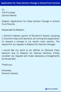 (7+Samples) Application for Section Change in School