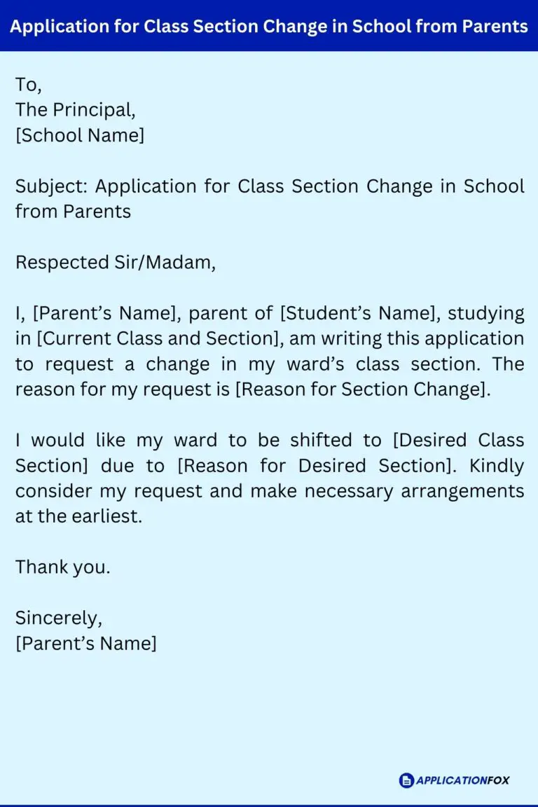 (7+Samples) Application for Section Change in School