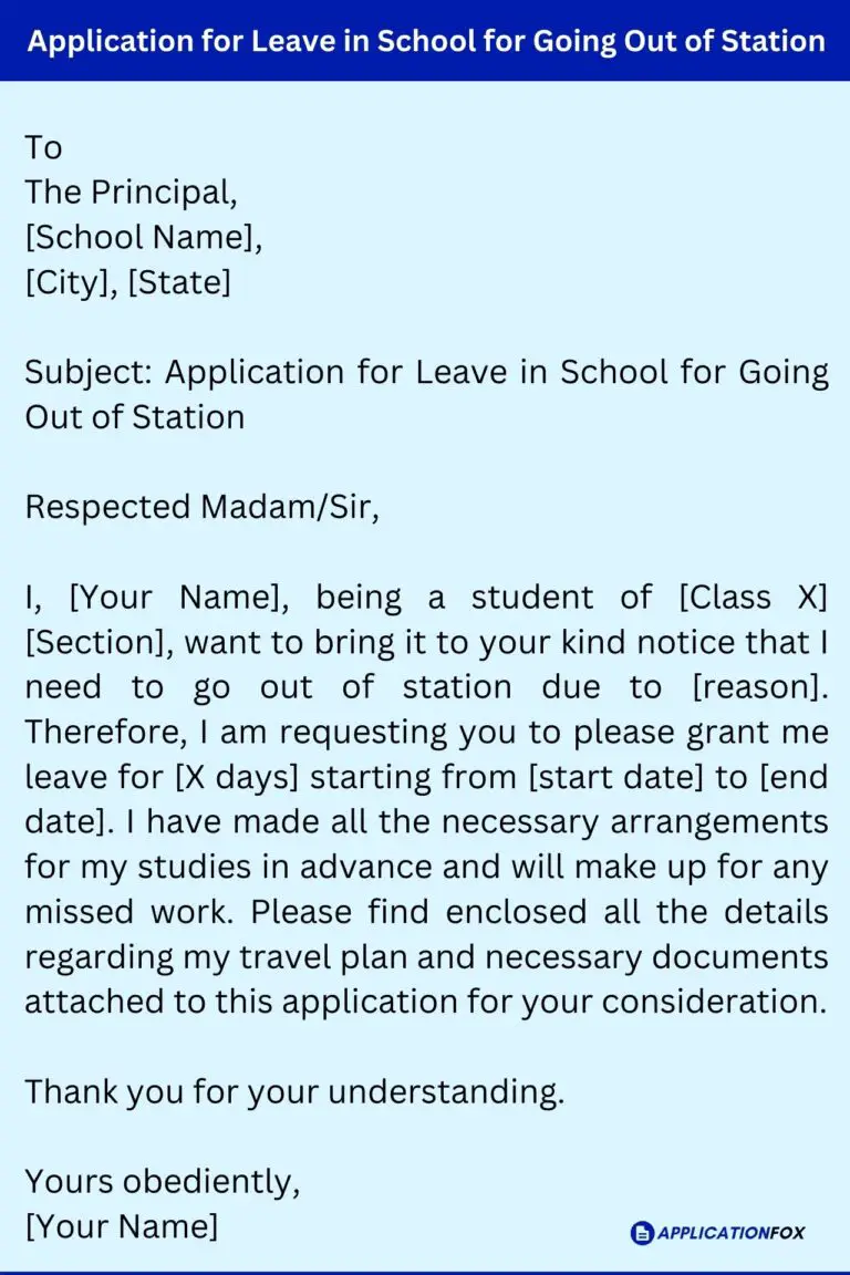 Leave Application for School Student for Going Outstation