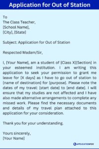 Leave Application for School Student for Going Outstation