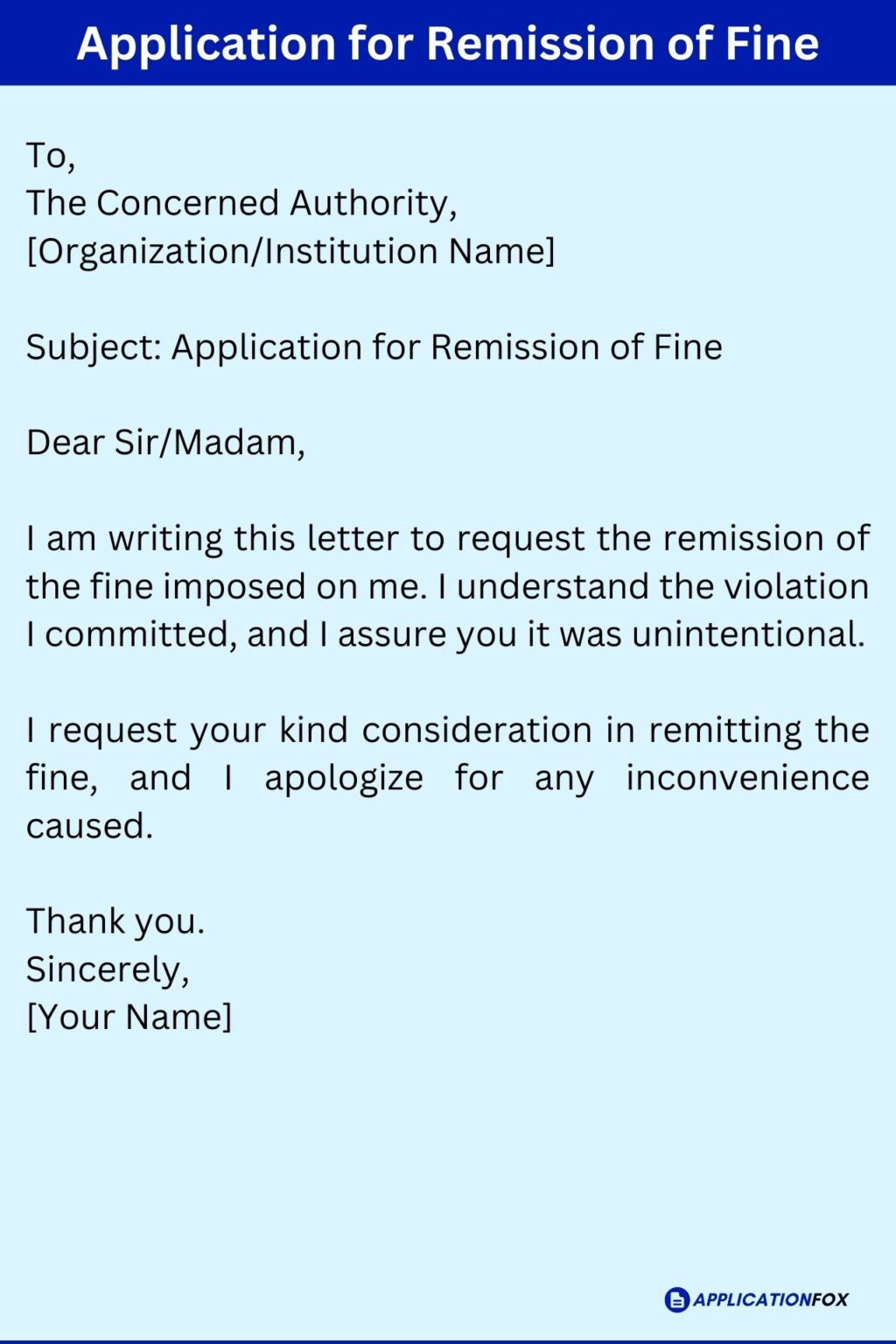 (8+Samples) - Application for Remission of Fine