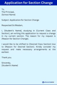 (7+Samples) Application for Section Change in School