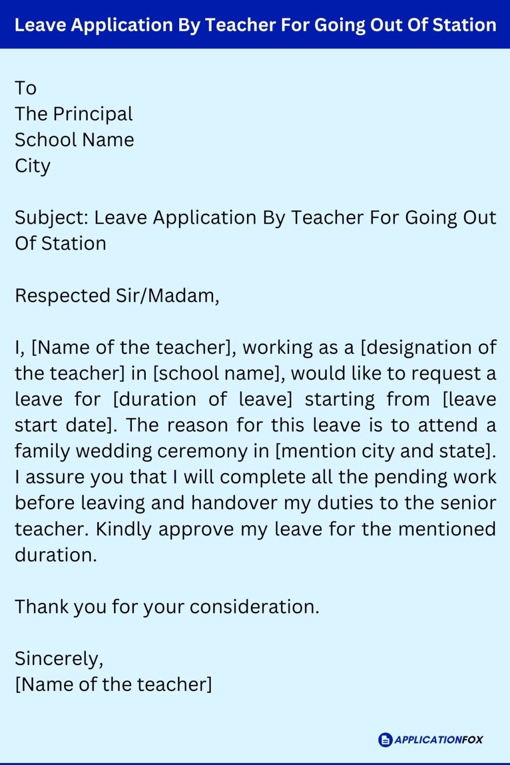 Leave Application for School Student for Going Outstation