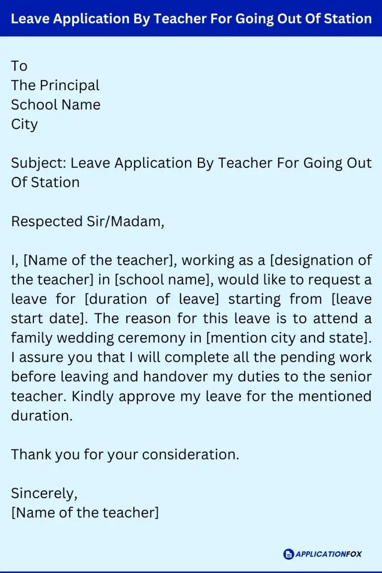 Leave Application for School Student for Going Outstation