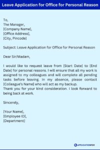 9+ Samples Leave Application for Office for Personal Reason