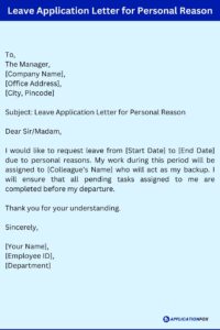 9+ Samples Leave Application for Office for Personal Reason