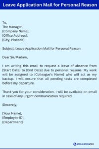 9+ Samples Leave Application for Office for Personal Reason