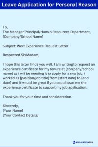 9+ Samples Leave Application for Office for Personal Reason
