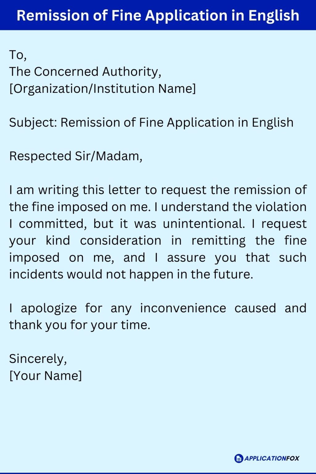 (8+Samples) - Application for Remission of Fine