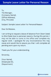 9+ Samples Leave Application for Office for Personal Reason