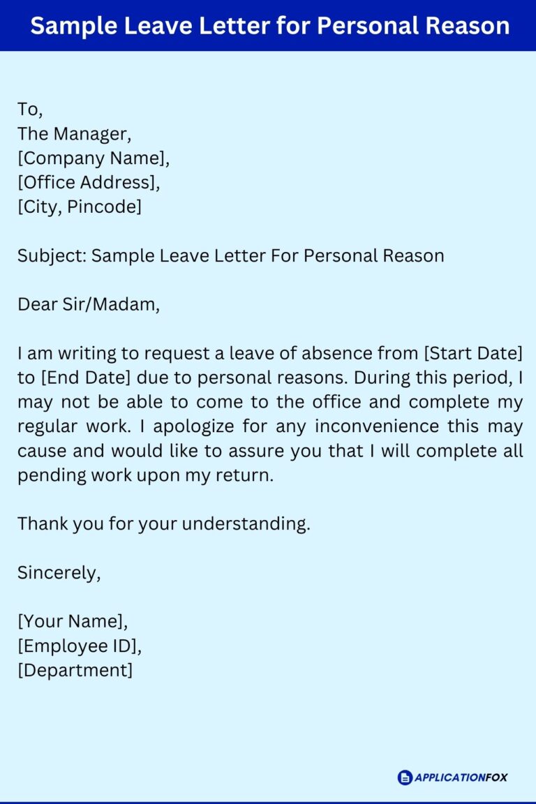 9+ Samples Leave Application for Office for Personal Reason