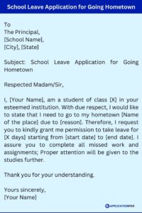 Leave Application for School Student for Going Outstation