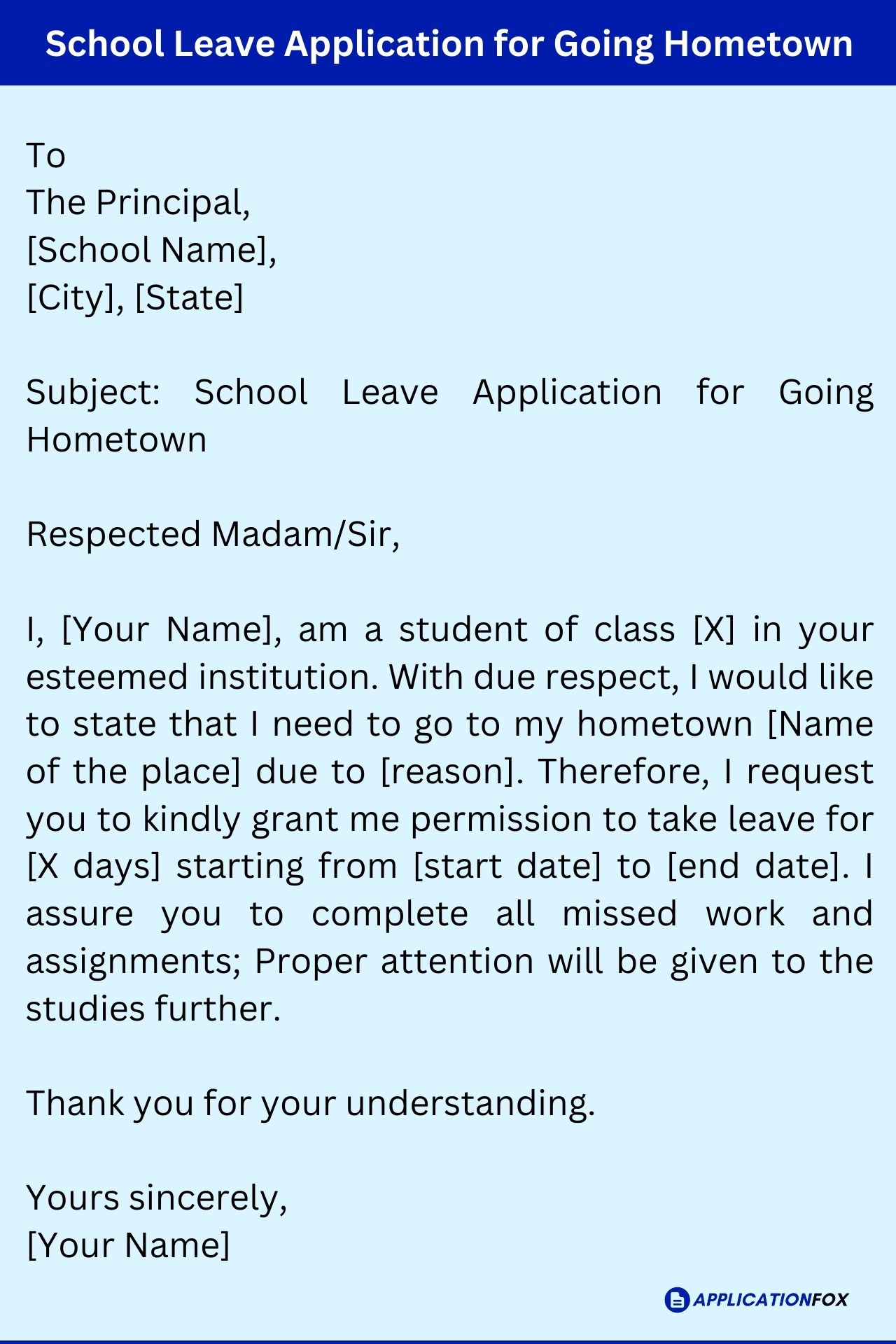 Leave Application for School Student for Going Outstation