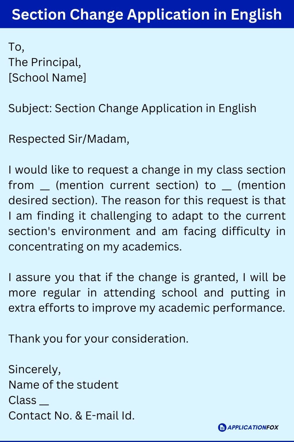 (7+Samples) Application for Section Change in School