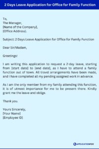 (3 Samples) 2 Days Leave Application for Office