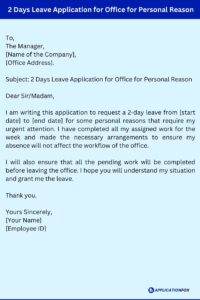 (3 Samples) 2 Days Leave Application for Office