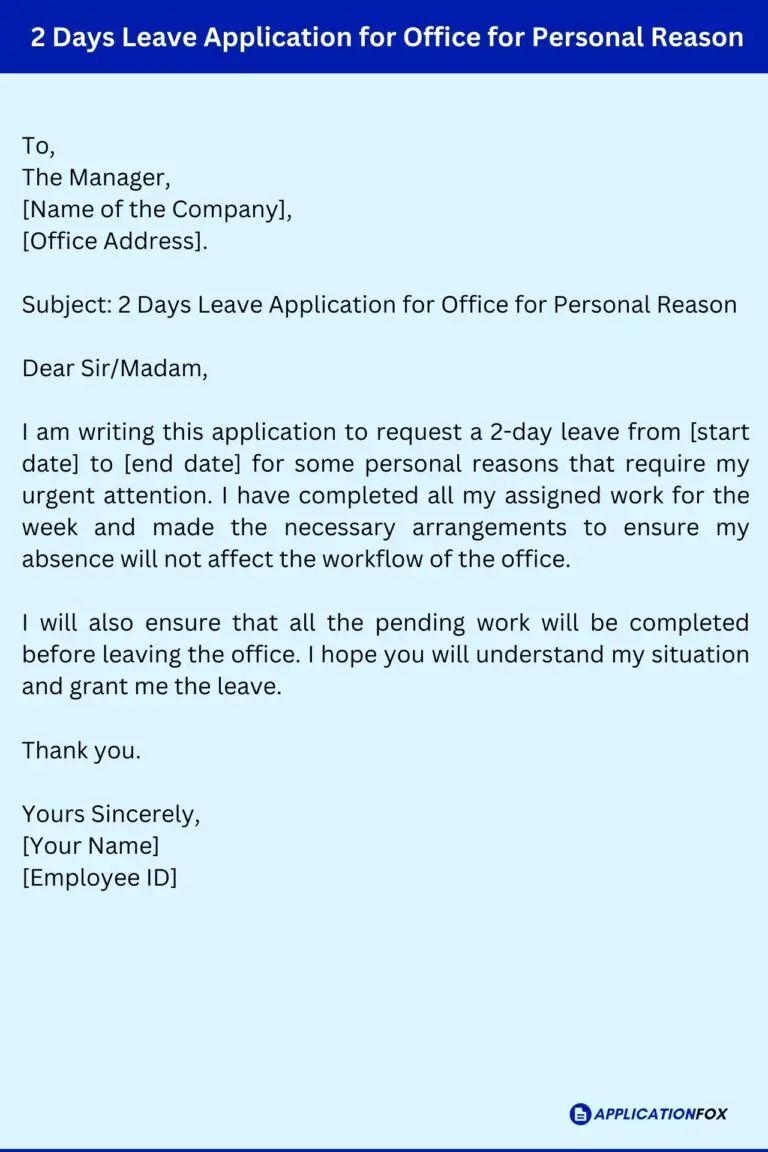 (3 Samples) 2 Days Leave Application for Office