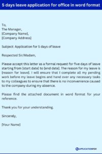 (7+ Samples) 5 days Leave Application for Office