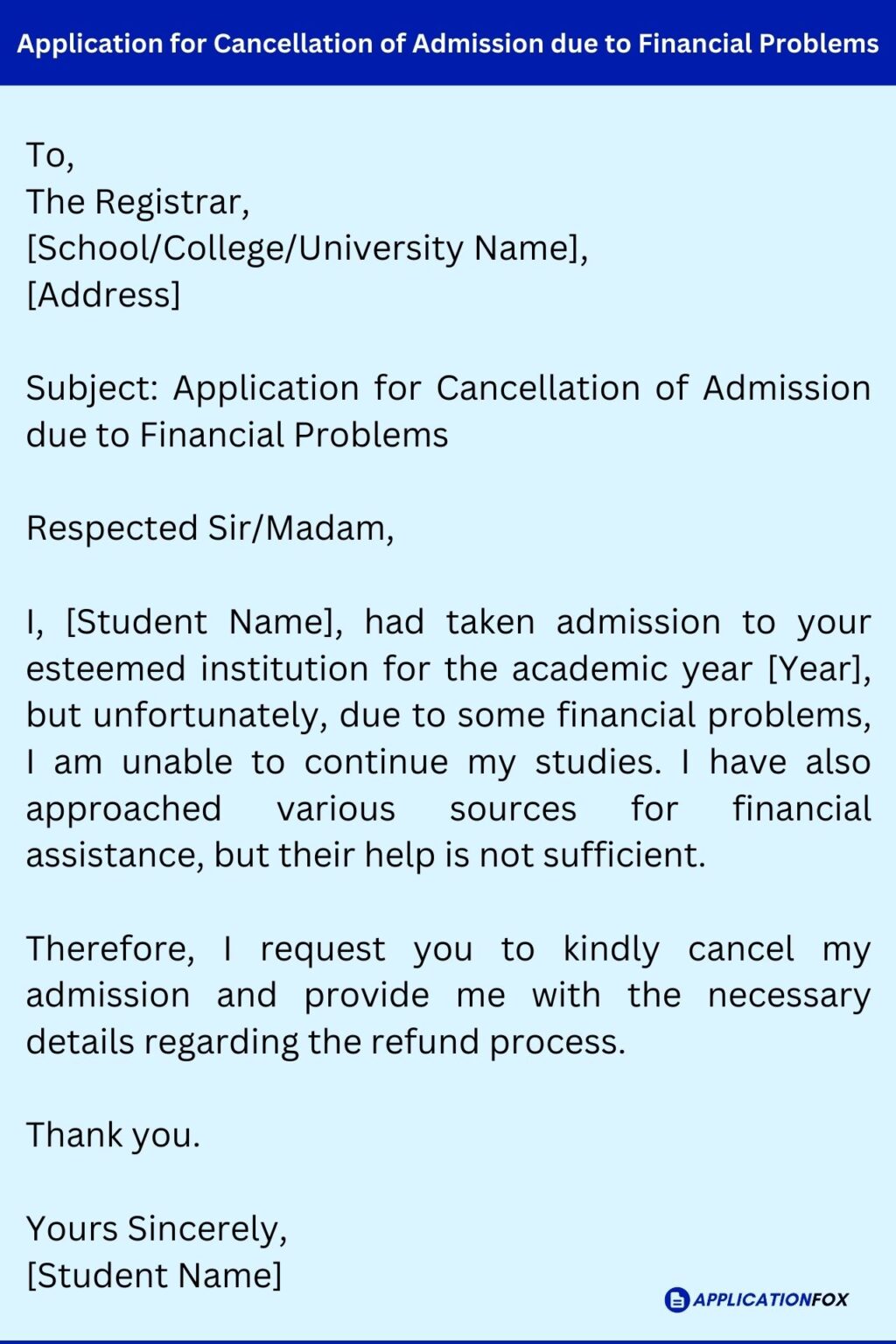 (5+ Samples) Application for Cancellation of Admission