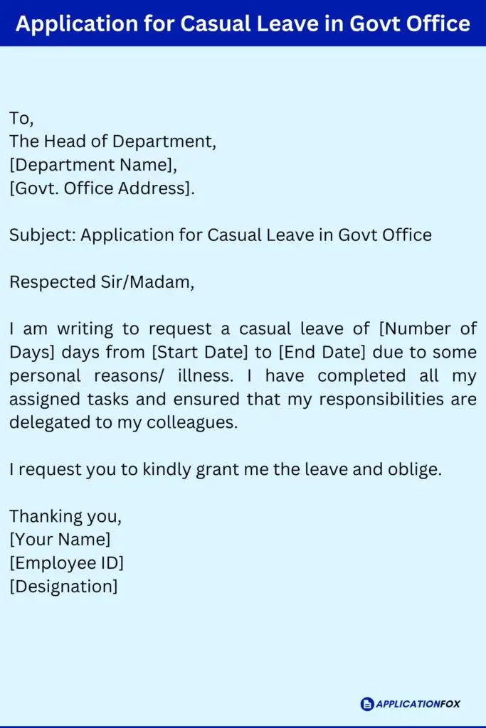  7 Samples Casual Leave Application For Office