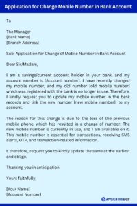 (11+) - Application for Change Mobile Number in Bank Account