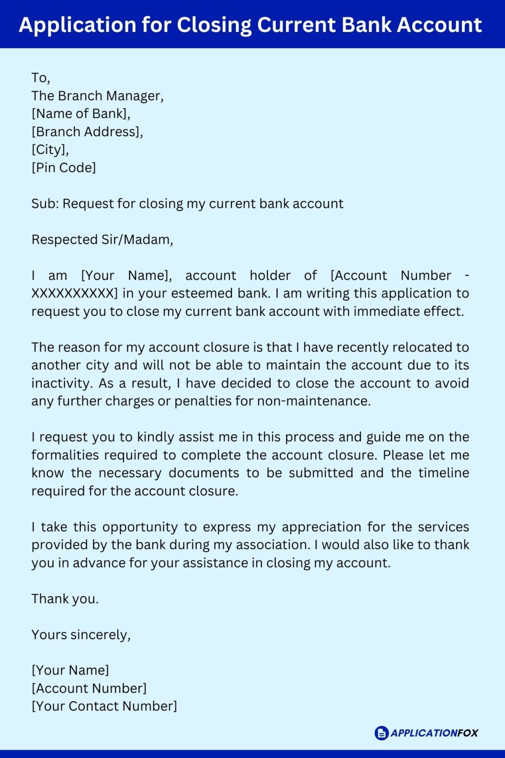 (10+ Samples) - Application for Closing Bank Account