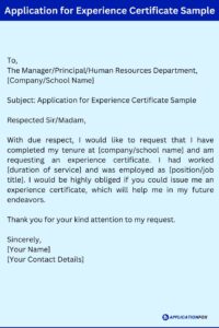 (7 Samples) Application For Experience Certificate