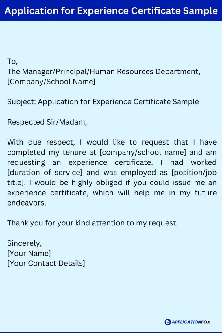 (7 Samples) Application For Experience Certificate