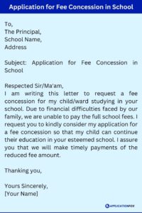 Application for Fee Concession Due to Financial Problems