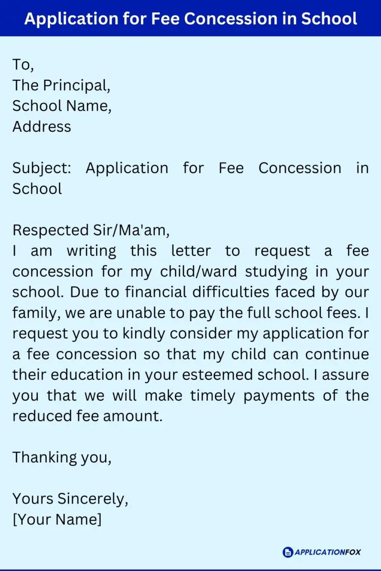 Application for Fee Concession Due to Financial Problems
