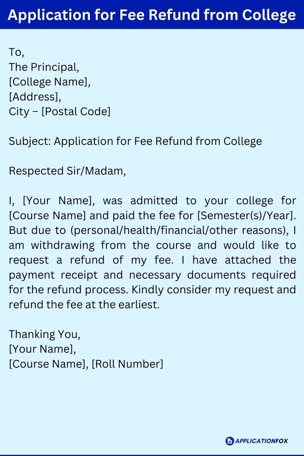 (5+ Samples) Fee Refund Application - ApplicationFox
