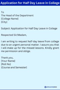 (11 Samples) Half Day Leave Application for School