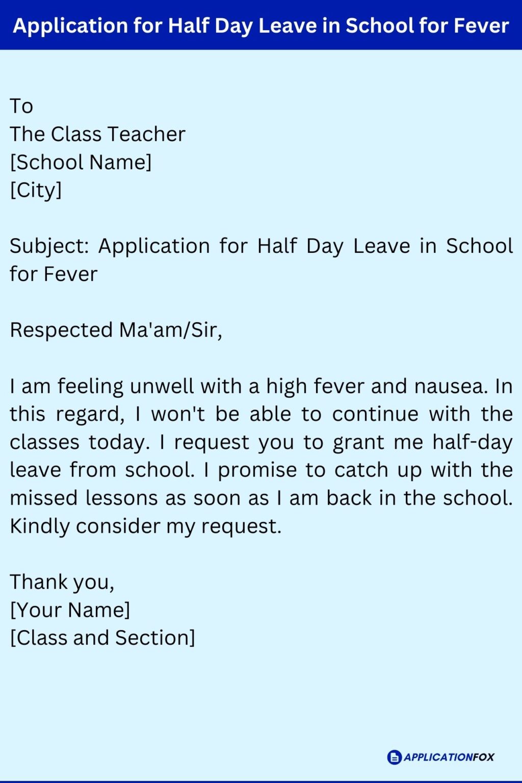 (11 Samples) Half Day Leave Application for School