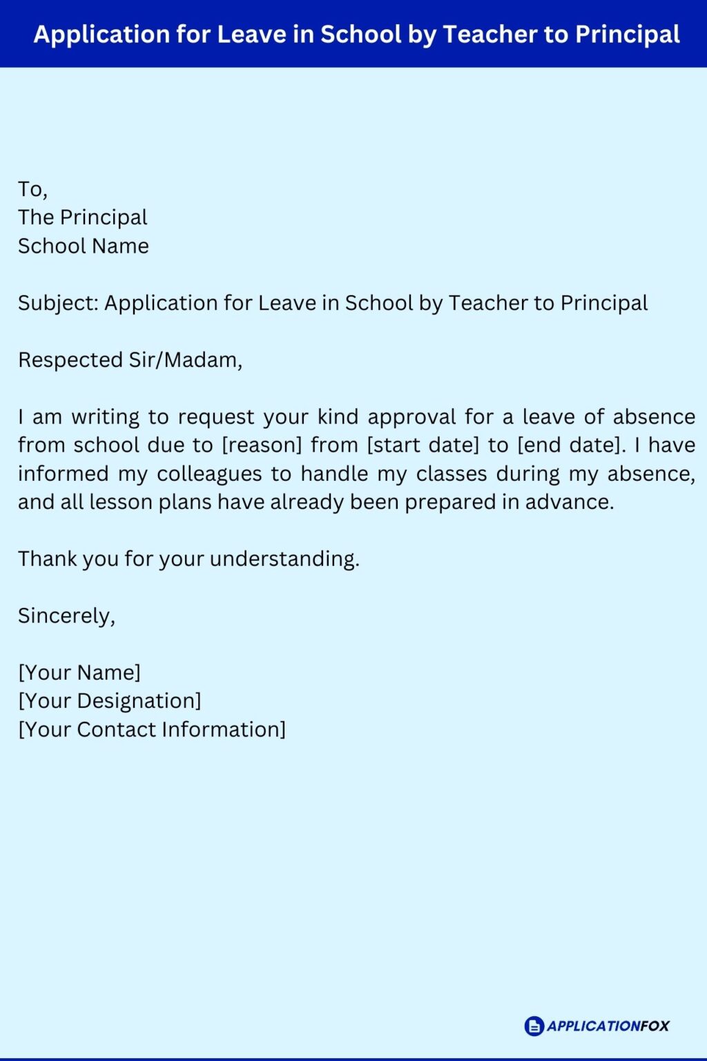 (5+ Samples) Application for Leave in School by Teacher