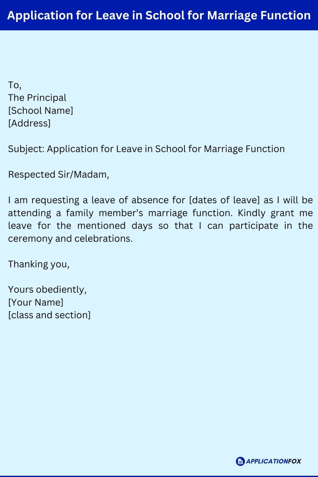 (13 Samples) Application for leave in School for Marriage