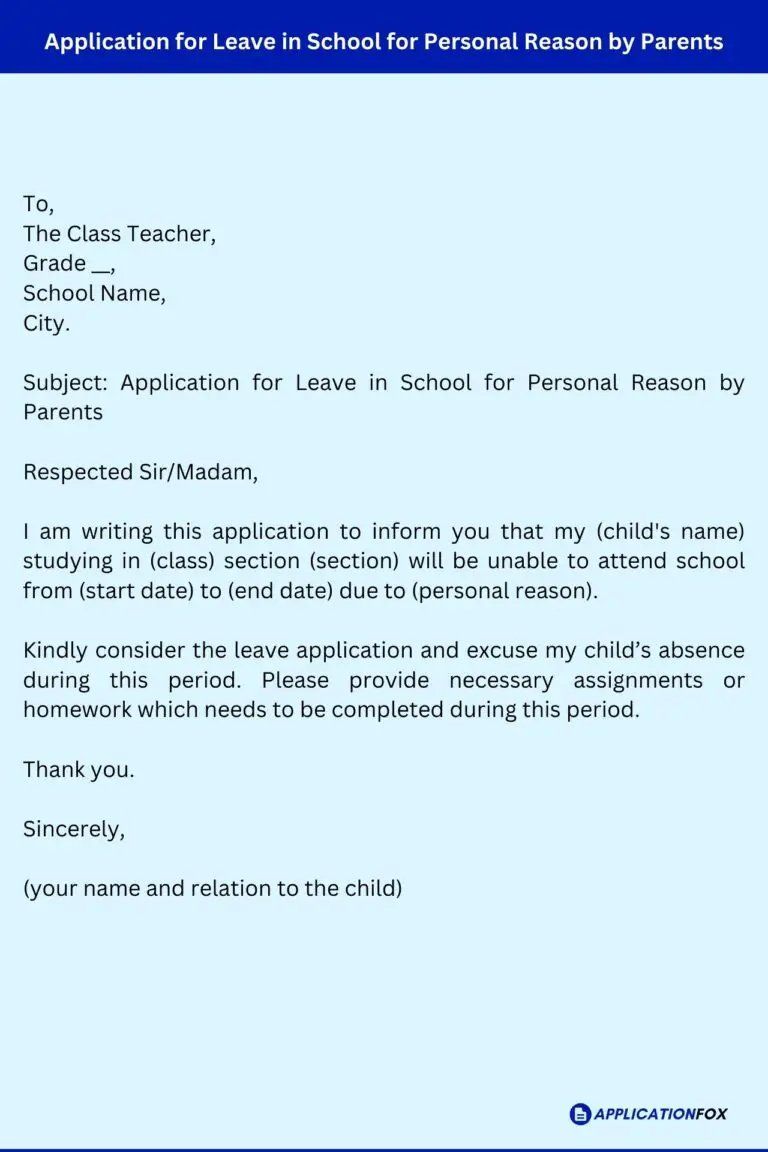 3+ Application for Leave in School for Personal Reason