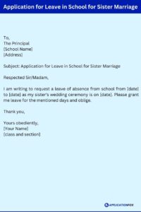 (13 Samples) Application for leave in School for Marriage