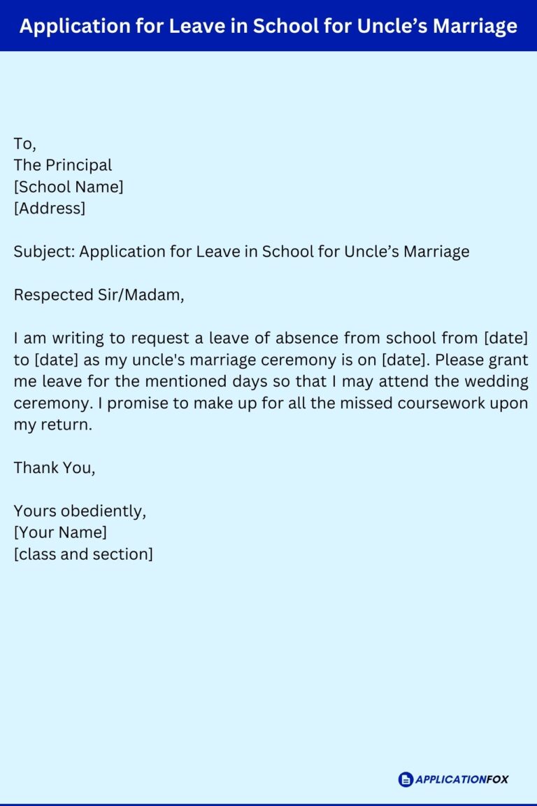 (13 Samples) Application for leave in School for Marriage