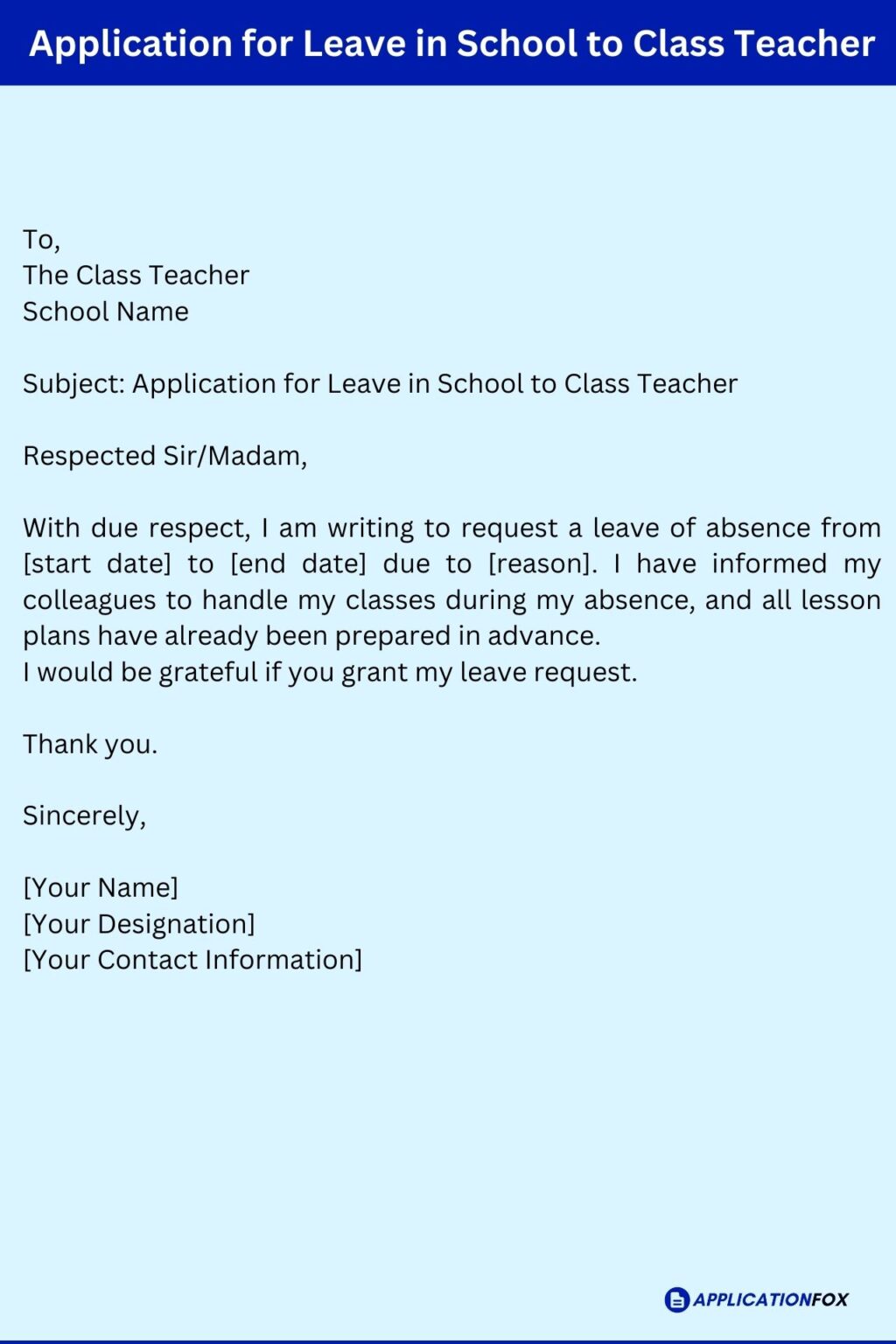 (5+ Samples) Application for Leave in School by Teacher