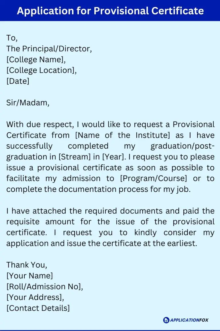 (5 Samples) Application for Provisional Certificate
