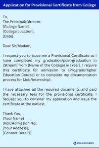 (5 Samples) Application for Provisional Certificate