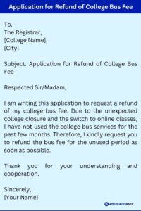 (3 Samples) Application for Bus Fee Refund - ApplicationFox