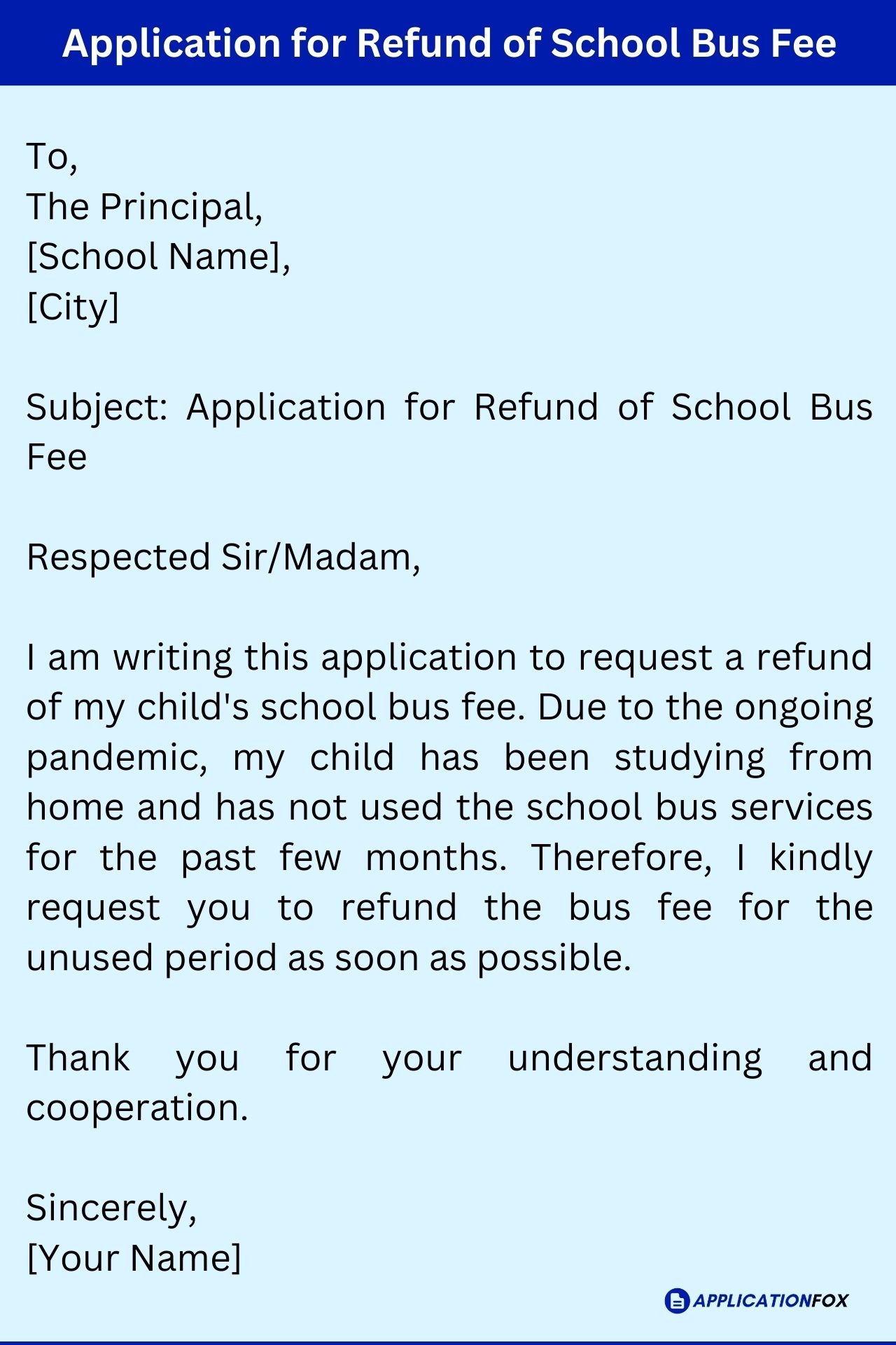 (3 Samples) Application for Bus Fee Refund - ApplicationFox