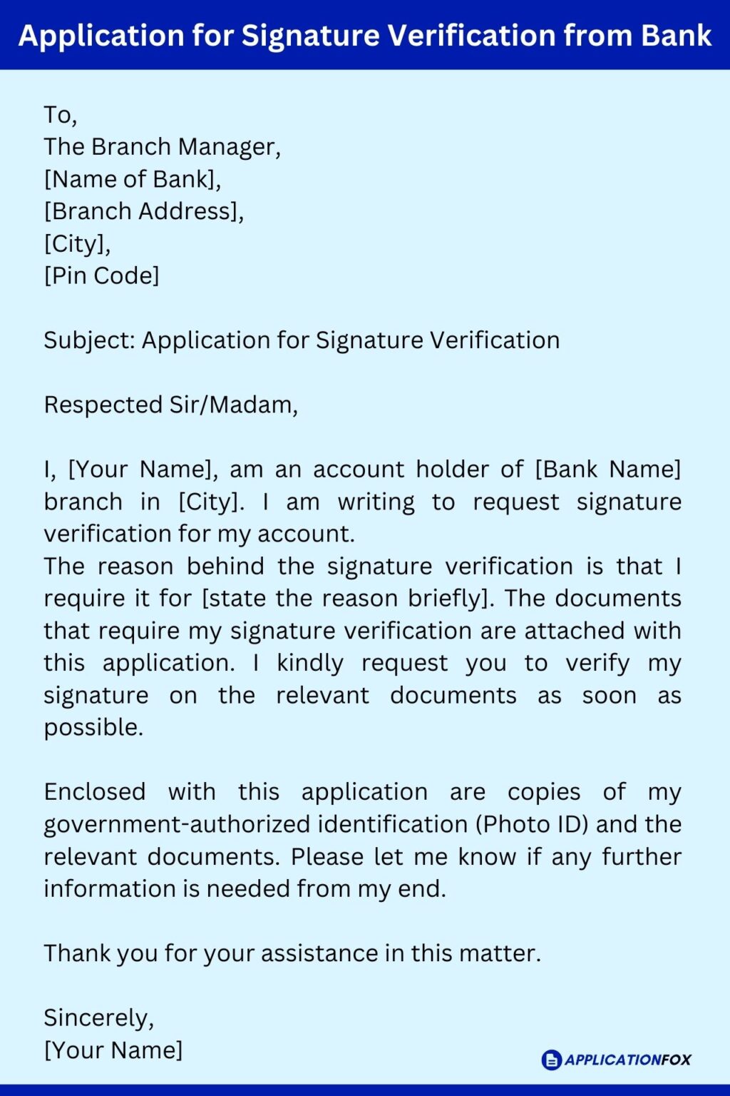 (5+ Samples) - Application for Changing Signature in Bank