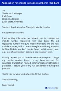 (11+) - Application for Change Mobile Number in Bank Account