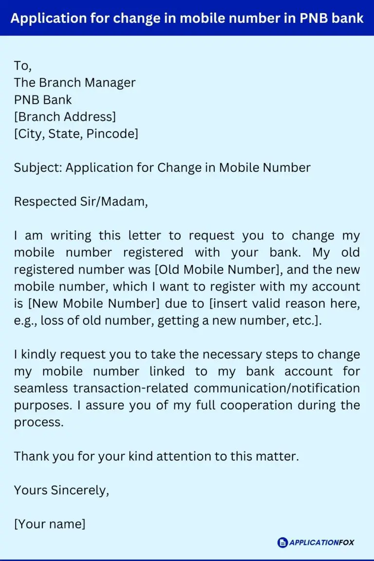 (11+) - Application for Change Mobile Number in Bank Account