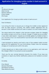 (11+) - Application for Change Mobile Number in Bank Account
