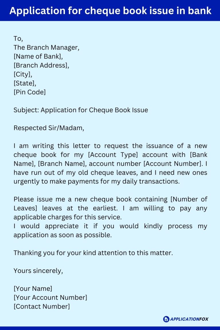  15 Samples Application For Cheque Book Issue