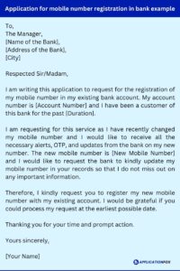 (6+) Application for Mobile Number Registration in Bank