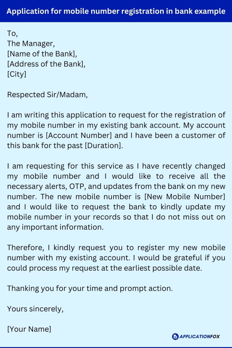 (6+) Application for Mobile Number Registration in Bank